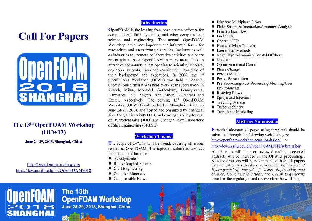 Call for Paper | OpenFOAM Workshop 2018